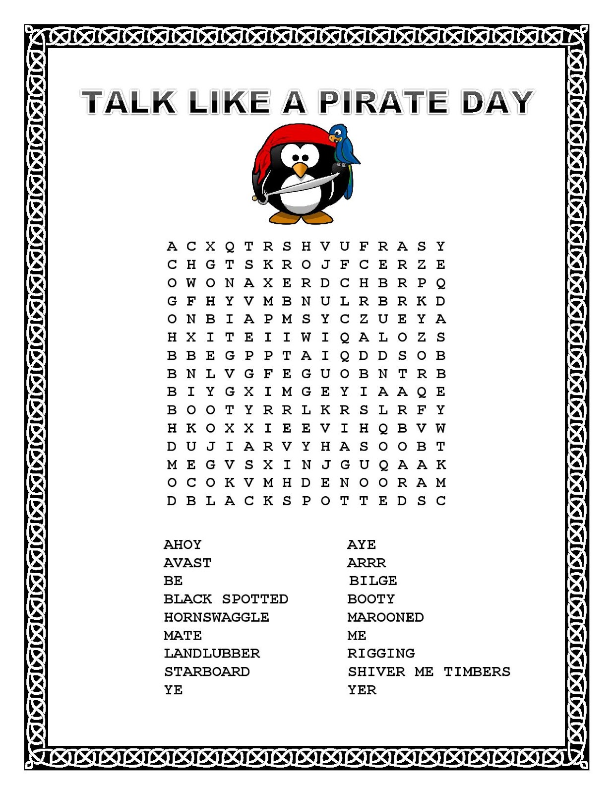 The Best of Teacher Entrepreneurs III: Talk Like a Pirate Day -Word Search