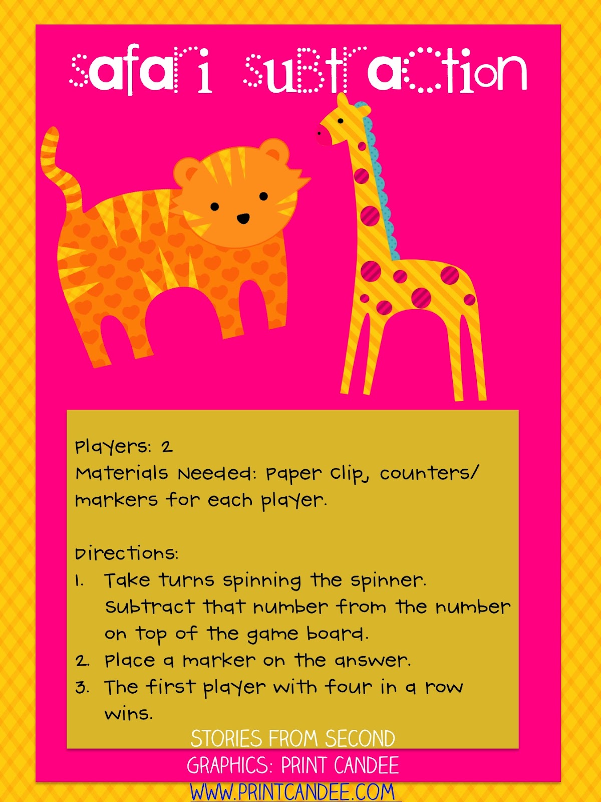 Fourth and Ten: Safari Subtraction {Freebie}