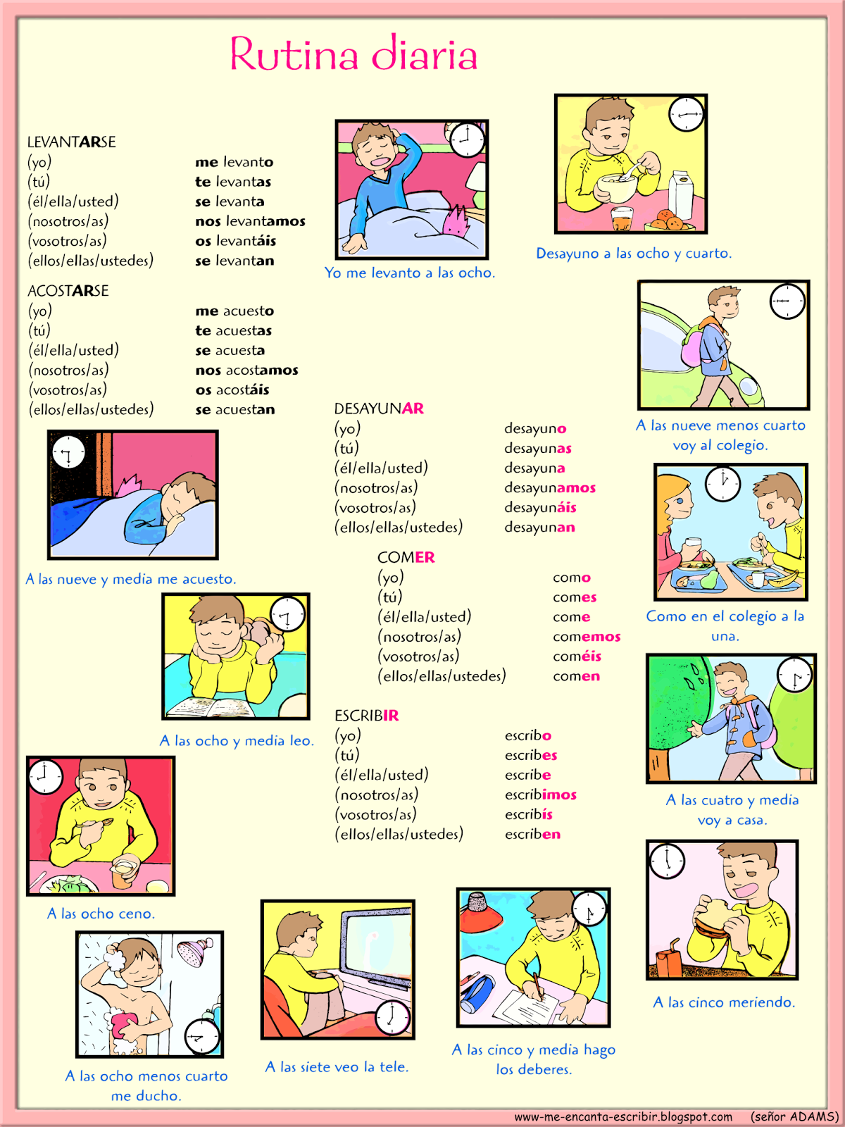 Me encanta escribir en español: La rutina diaria de un estudiante.