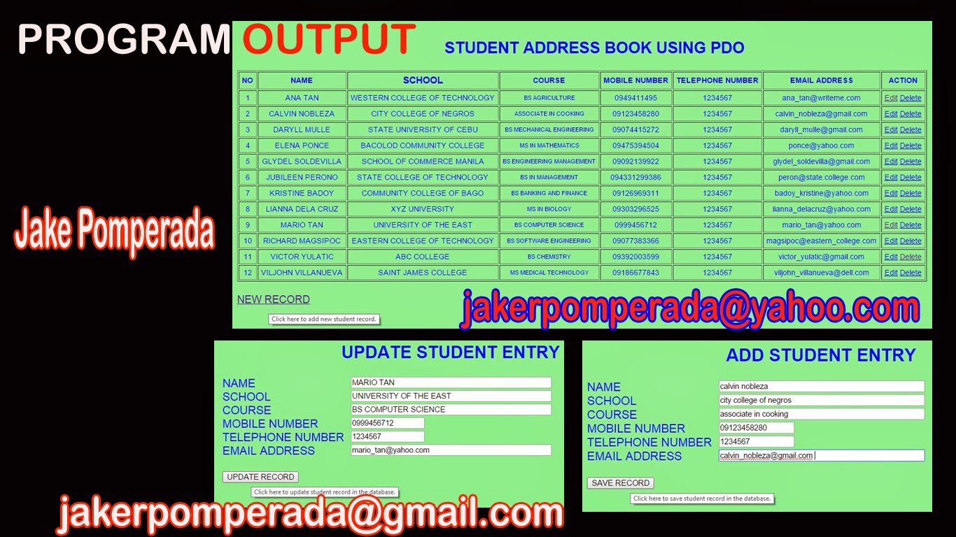 Free Programming Source Codes and Computer Programming Tutorials: Student Address Book Using PDO ...