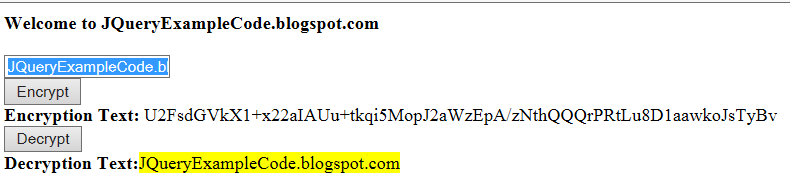 How to do Encryption and Decryption using JQuery Plugin? | JQuery Example Code