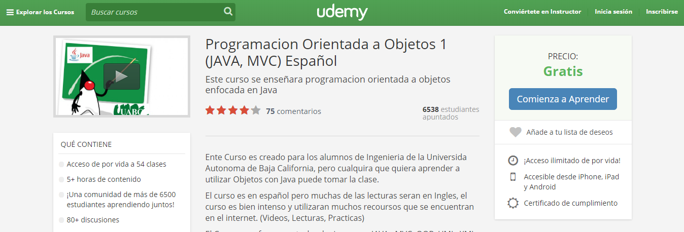 Cursos Gratuitos en Línea: Curso Online Programacion Orientada a Objetos (JAVA, MVC)