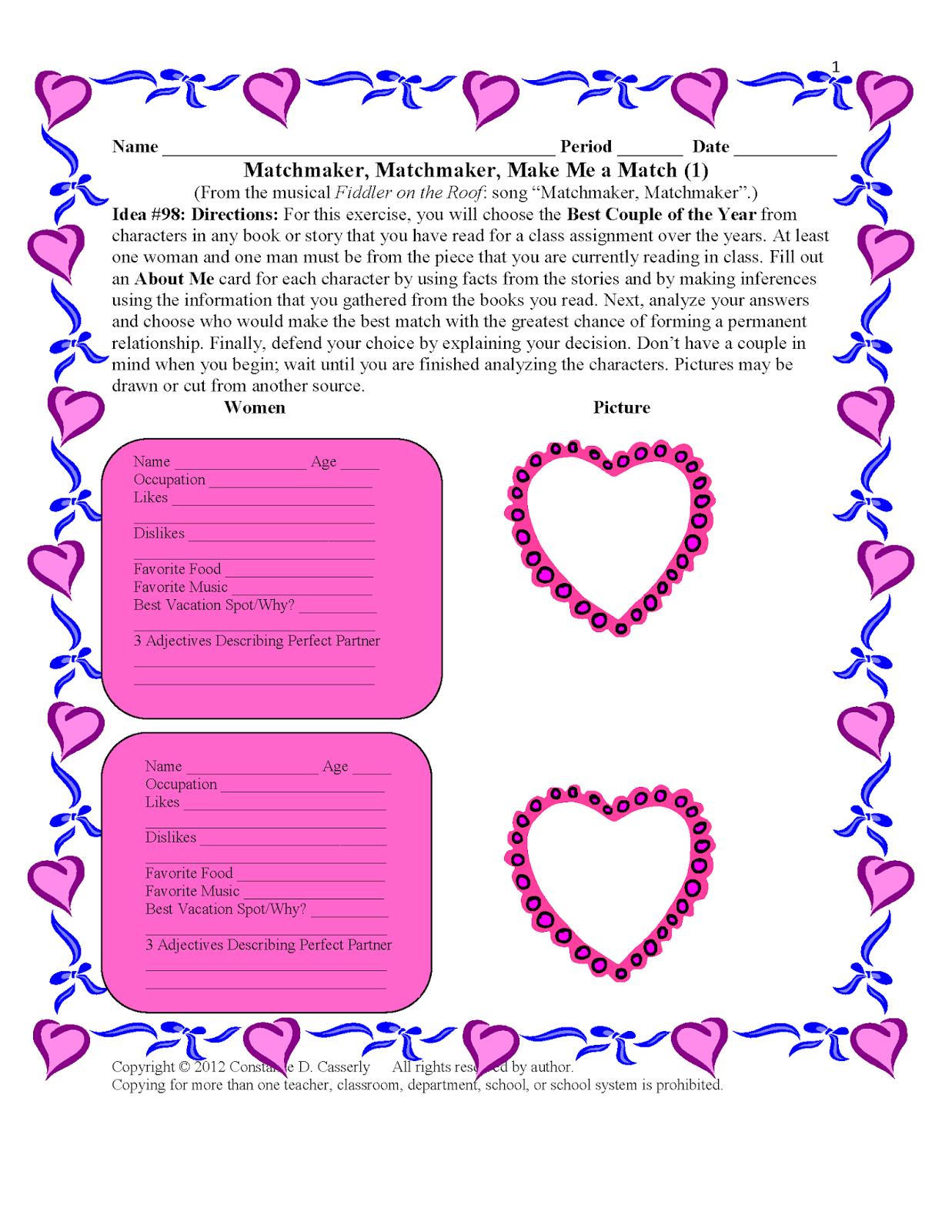 TEACH IT WRITE : Valentine's Day Activities Duet - "Characters ...