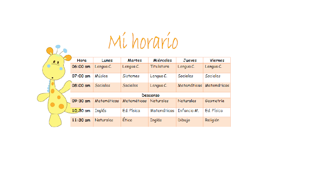 LOS PRIMERITOS: MI HORARIO DE CLASE