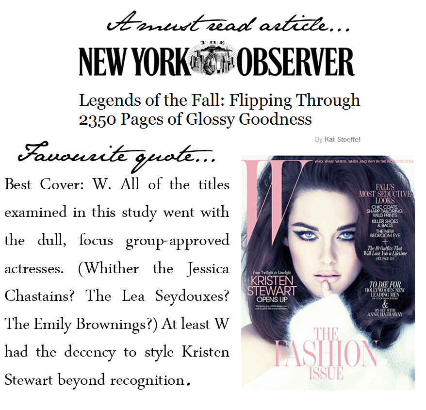 Kat Stoeffel's analysis of the September issues is priceless... - Emily Jane Johnston