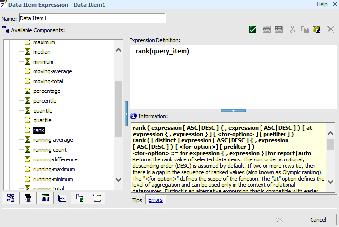 How to use Rank function in Cognos Report Studio? ~ SOURCE TO FIND How to use Rank function in Cognos Report Studio? ~ SOURCE TO FIND