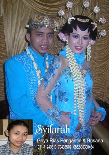 Pengantin Solo Putri Kebaya biru di Pernikahan Resi Surabaya