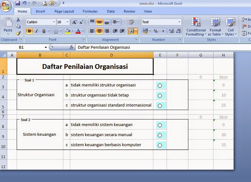Membuat soal ujian atau penilaian menggunakan option button di excel | Dunia Komputer