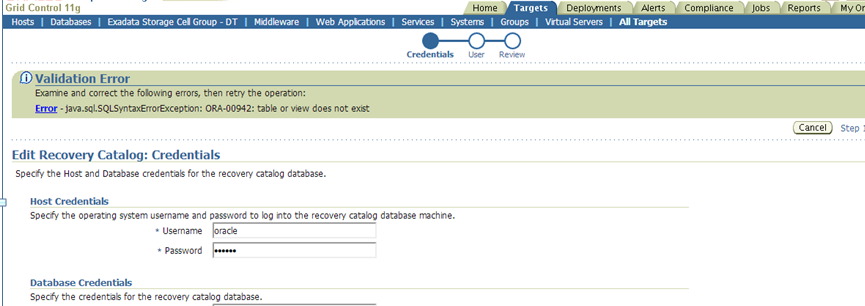 Step Into Oracle DBA ( SID ): Recovery Catalog update gives Error - java.sql.SQLException: ORA ...