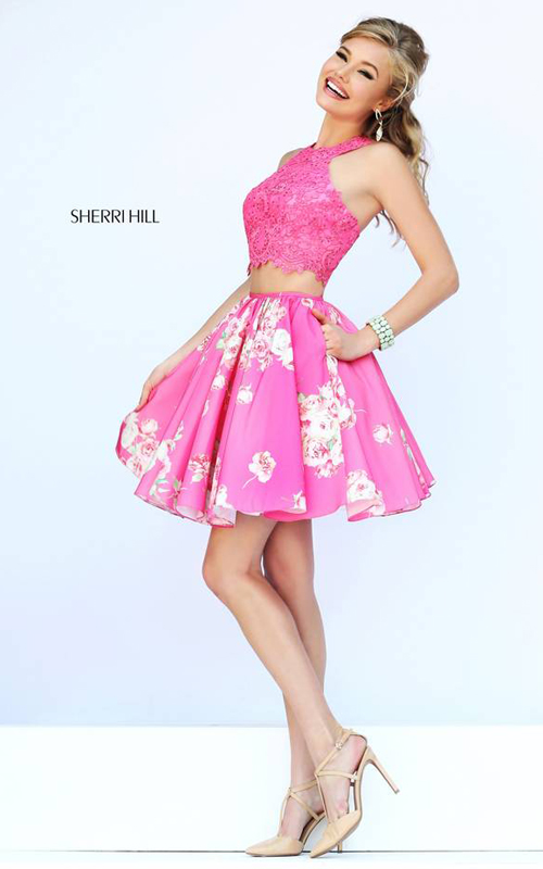 2016 Homecoming Dresses: 2015 Sherri Hill Floral Two Piece Dresses Sexy 2016 Homecoming Dresses: 2015 Sherri Hill Floral Two Piece Dresses Sexy