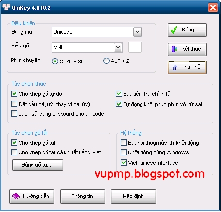 Unikey 4.0 RC2 - Bộ gõ tiếng việt trên Windows | Vu Le Hoang