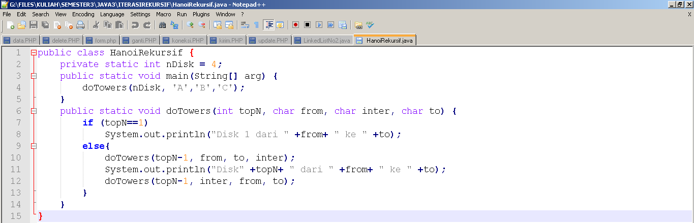 PROGRAM JAVA : HANOI REKURSIF / Abang Fatta PROGRAM JAVA : HANOI REKURSIF / Abang Fatta