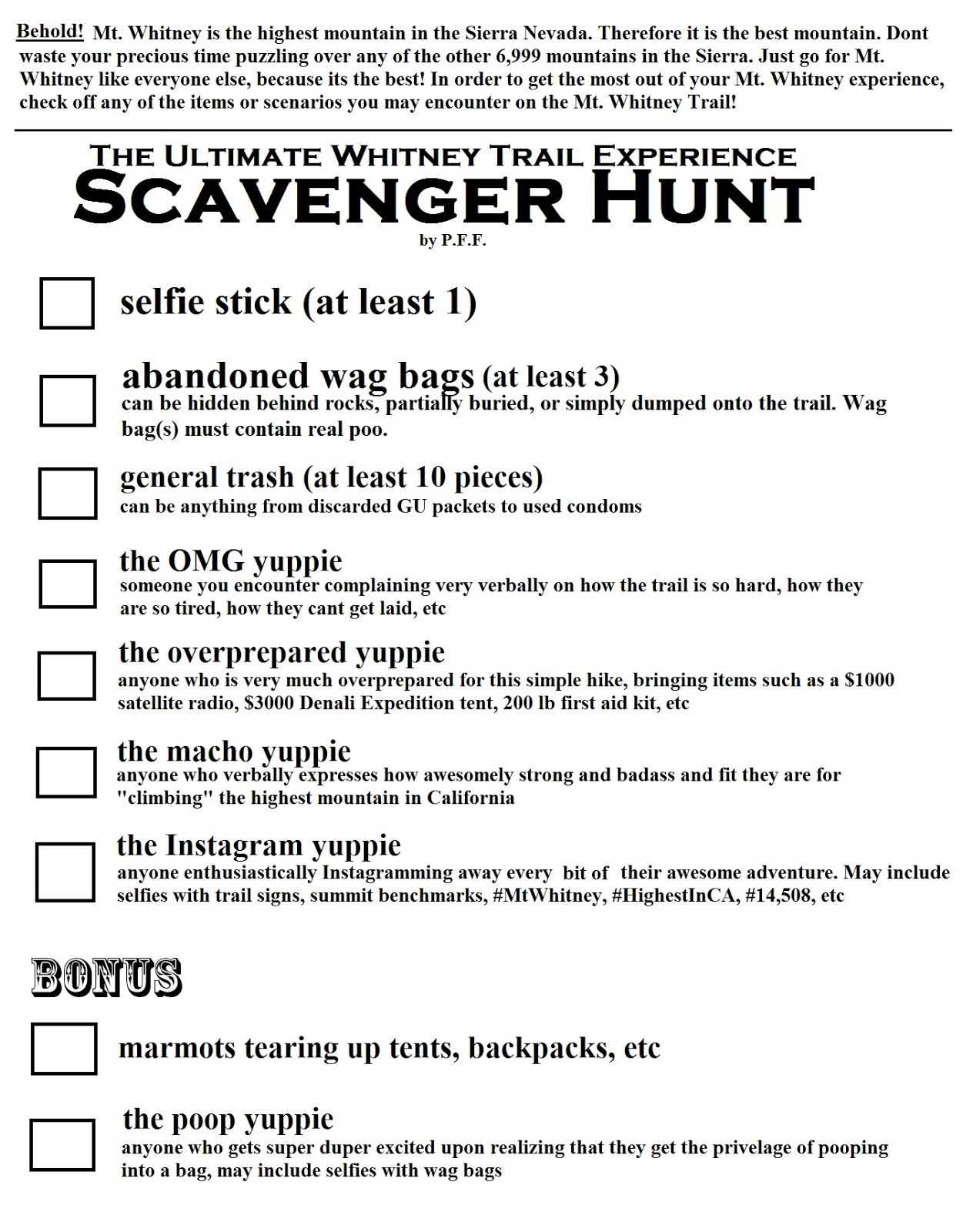 The Mt. Whitney scavenger hunt : California