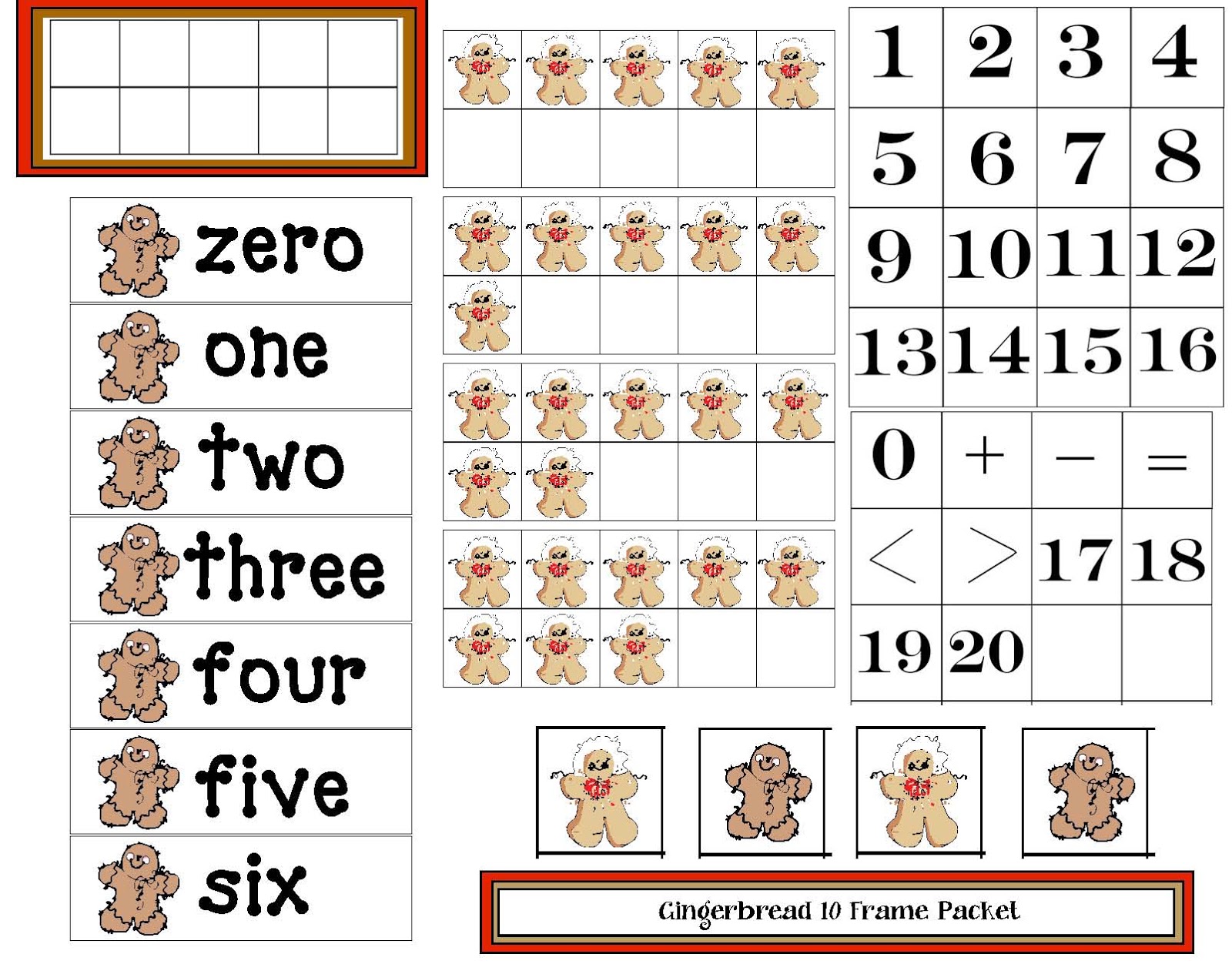 Gingerbread-Themed 10 Frames Packet - Classroom Freebies