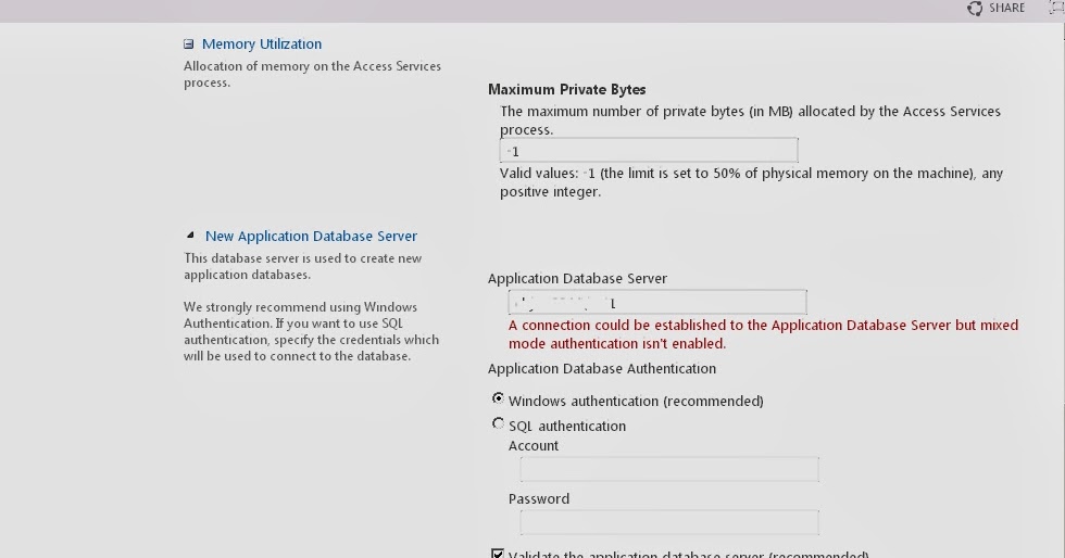 A connection could be established to the application database server but mixed mode ...