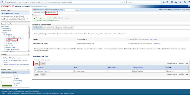 Configuring JMS Server, JMS Module, JMS Connection Factory and JMS Queue in Weblogic