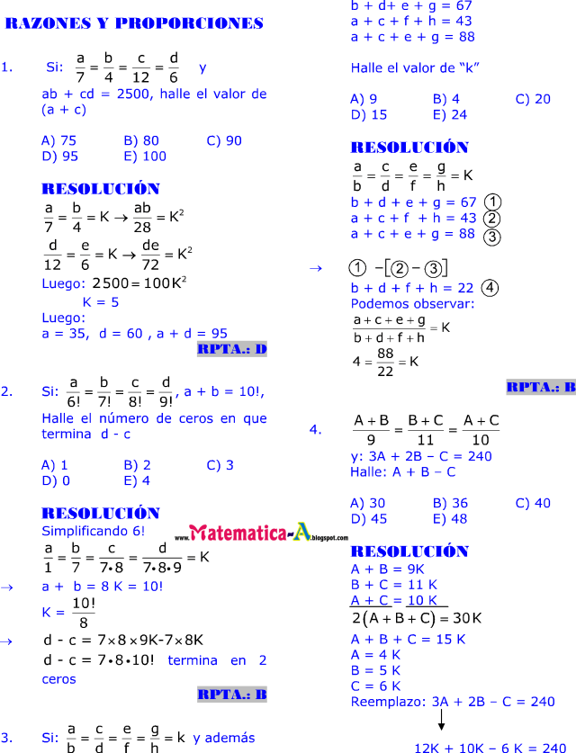 RAZONES Y PROPORCIONES EJERCICIOS DESARROLLADOS IMPRIMIR GRATIS ...