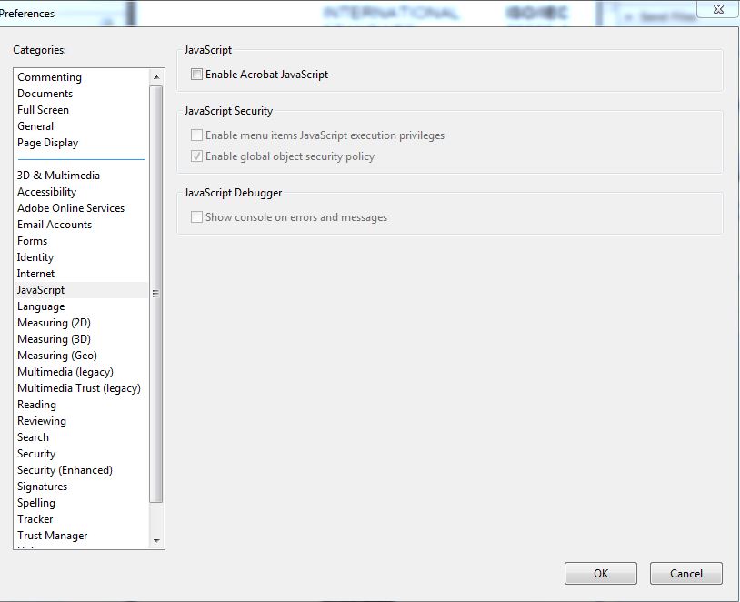 adobe acrobat enable global object security policy
