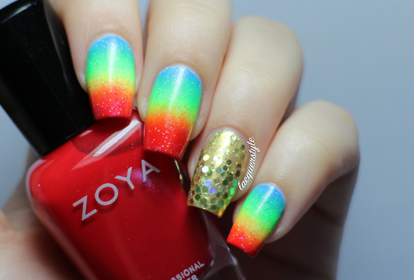 Lacquerstyle.com: Rainbow Gradient Nails + Tutorial!