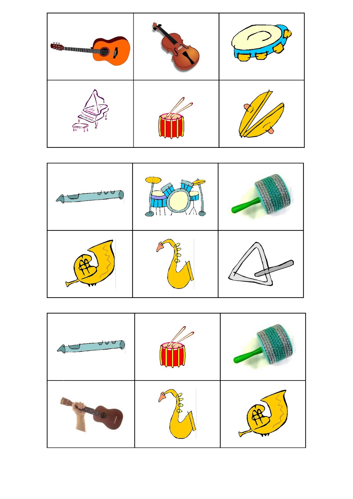 Educação Musical: Cartelas para bingo musical