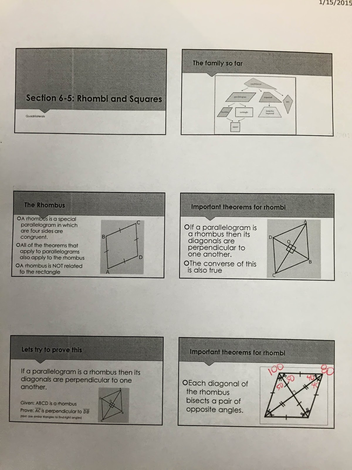 Honors Geometry - Vintage High School: Section 6-5: Rhombi and Squares