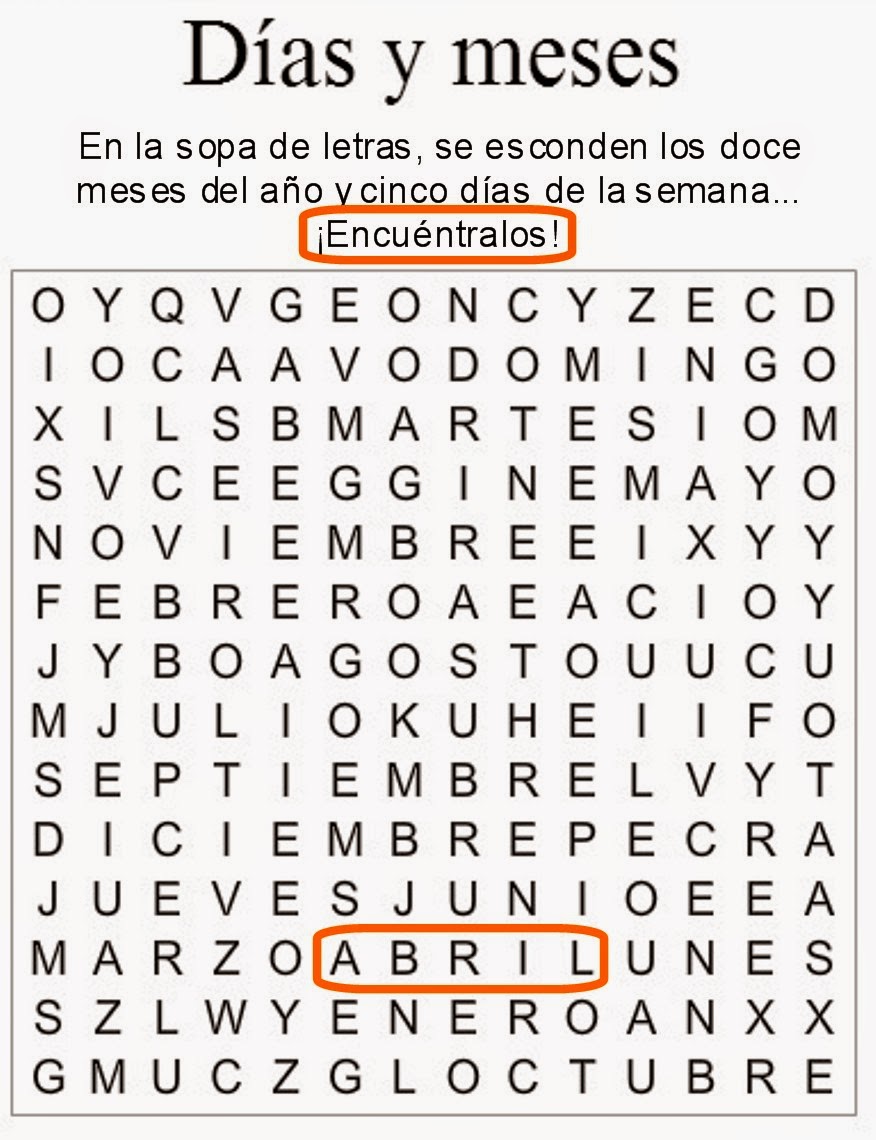 Fuera del cole...: Sopa de letras : Días y meses