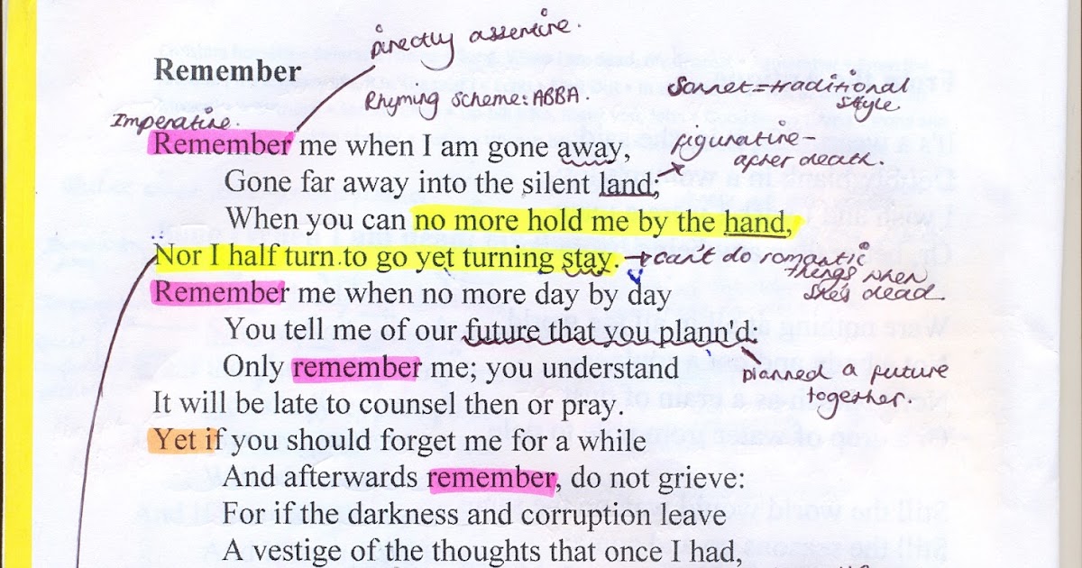 English Literature : Poem Analysis: "Remember"