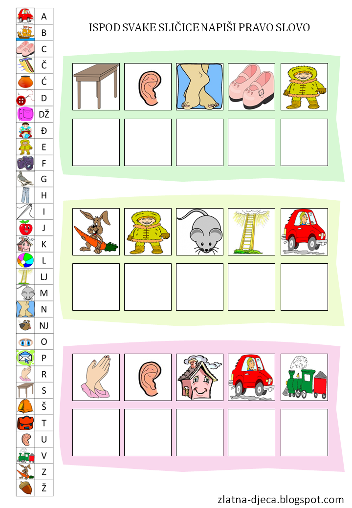Zlatna djeca: Radni listovi za učenje prvih slova