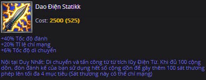 Dao điện Statikk - Trang bị độc đáo trong LMHT