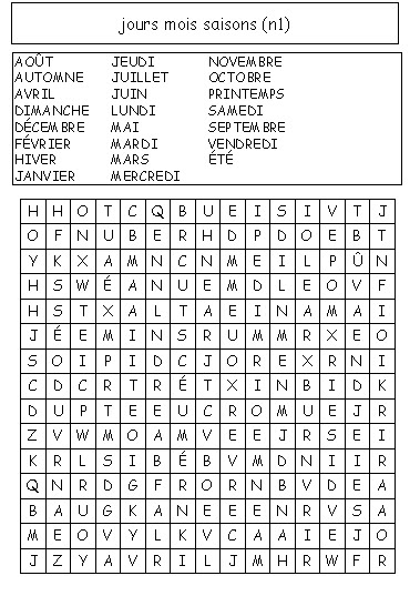 Chez Diana: Mots mêlés - jours et mois