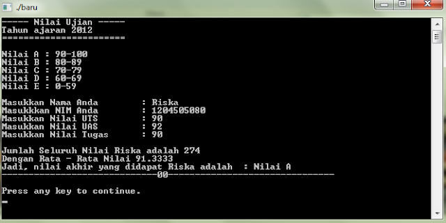 Program Menghitung Nilai Akhir menggunakan c++ ~ Riska Wiradarma Blog's