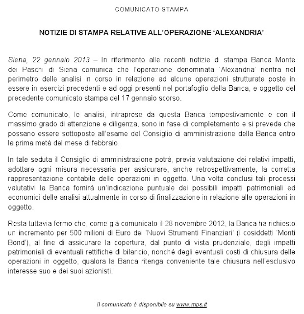 MONTE PASCHI ALLA DERIVA(TO) - cogito ergo sum...penso dunque sono ... MONTE PASCHI ALLA DERIVA(TO) - cogito ergo sum...penso dunque sono ...