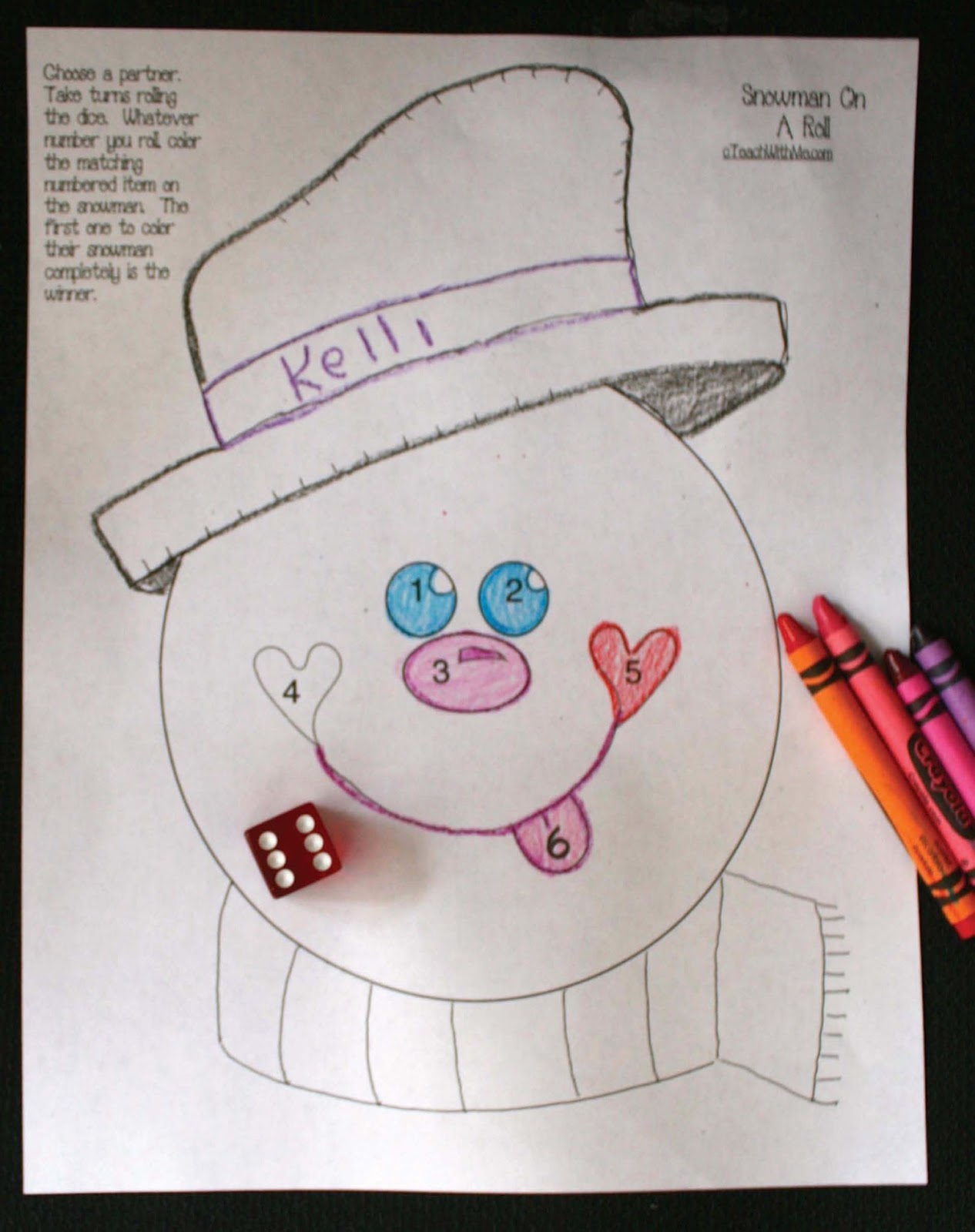Snowman on a Roll Dice Game Math Center - Classroom Freebies