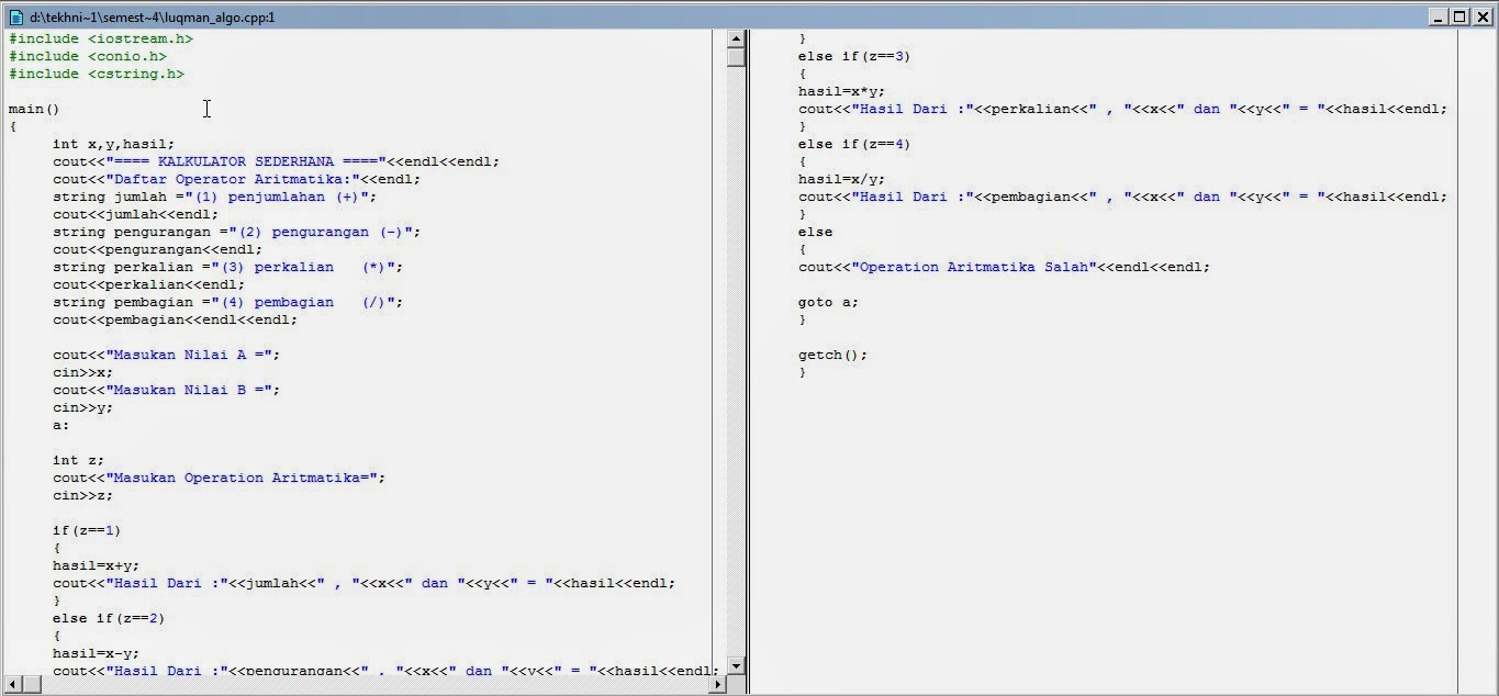 Luqman Cah Gombong: MEMBUAT PROGRAM KALKULATOR SEDERHANA DENGAN C++