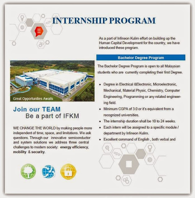 Engineering Industrial Training: EIT Opportunity at INFINEON Technologies Kulim