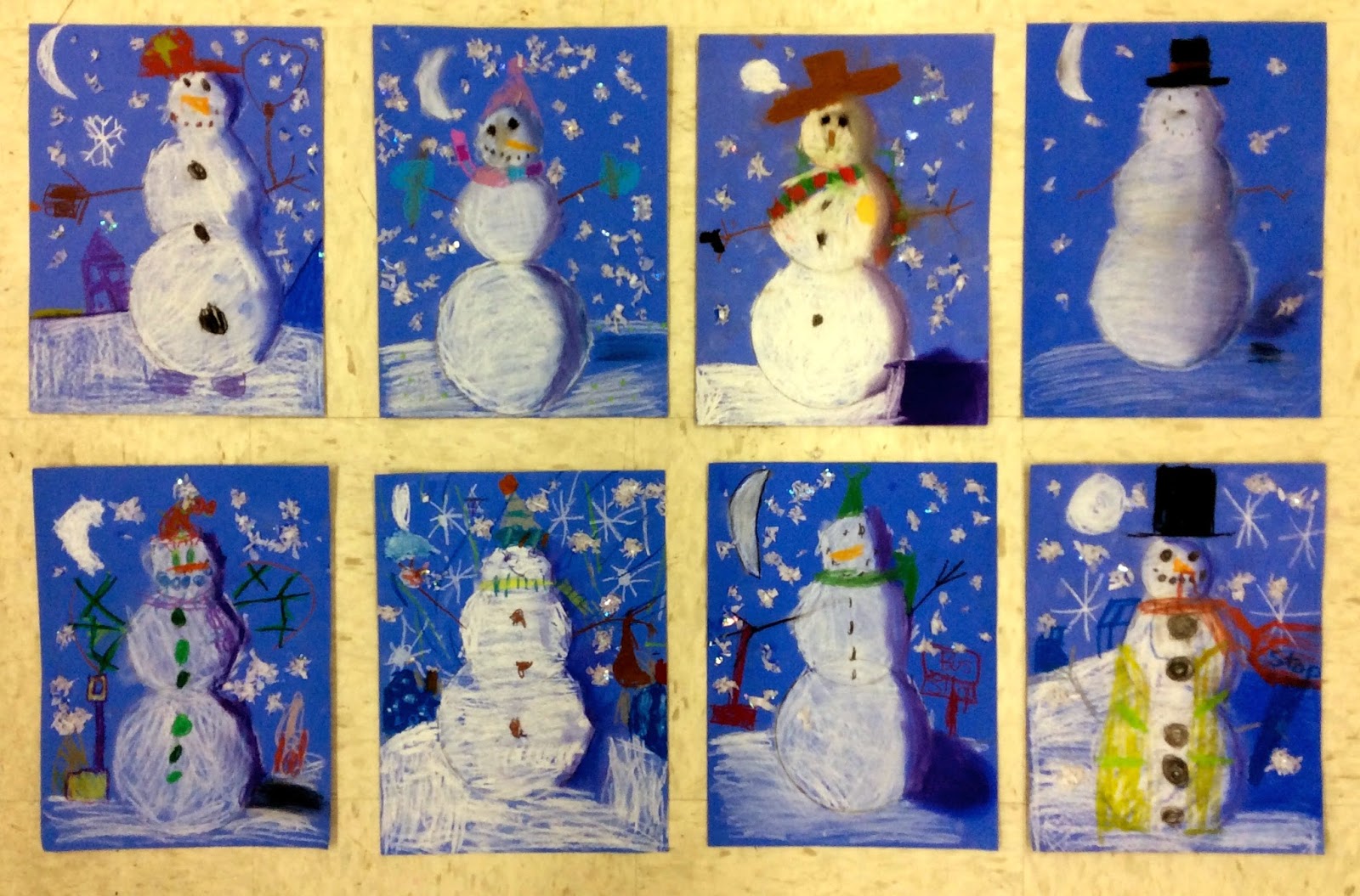 Ms. Curry's Art Room : First Grade Snowmen at Night