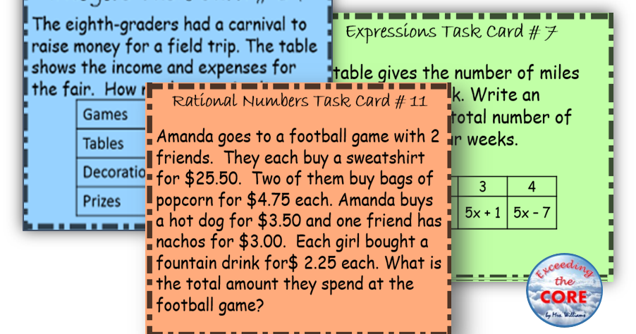 Exceeding the CORE: TASK CARDS for problem solving!