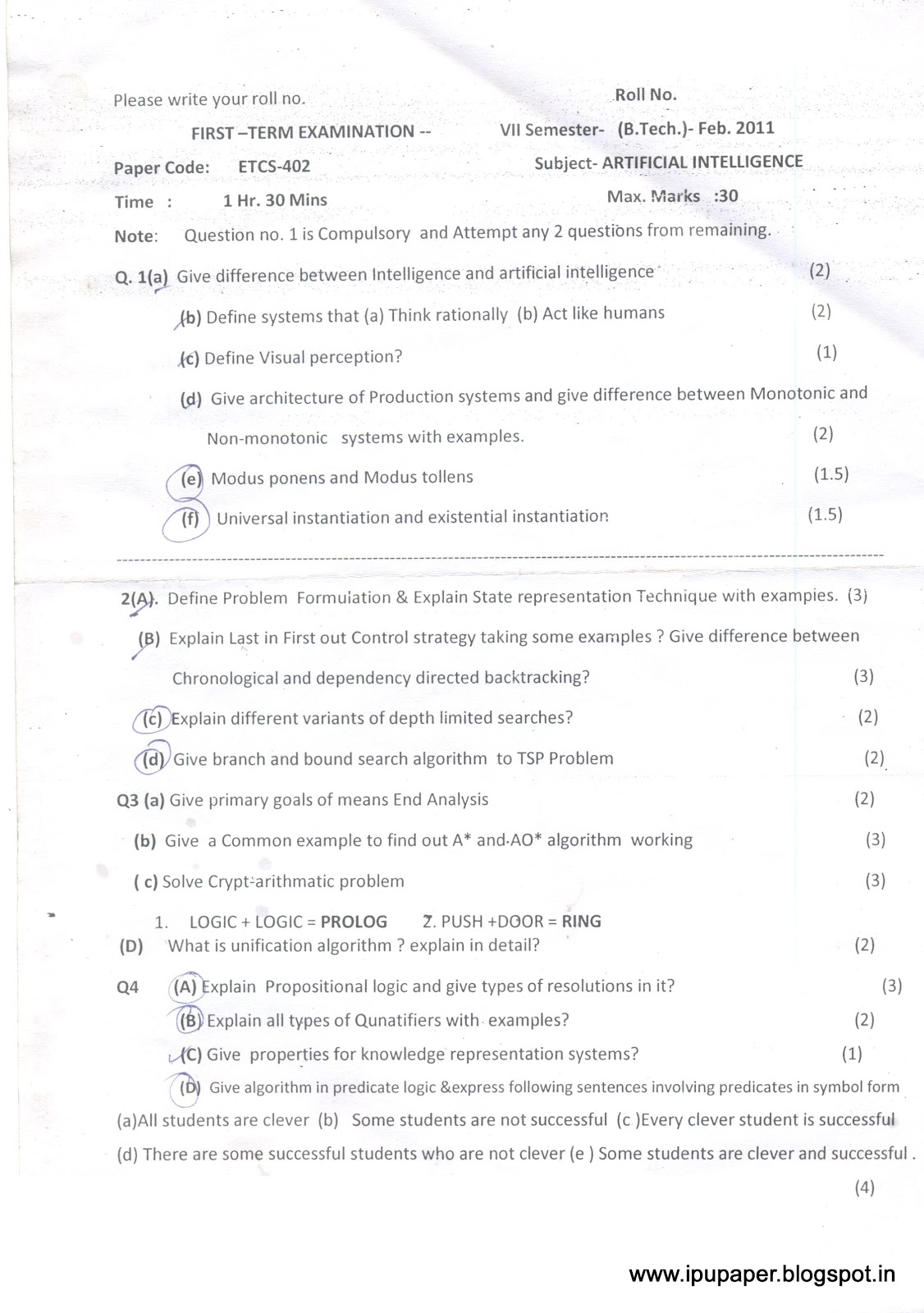 GGSIPU QUESTION PAPERS First Term 2011 ETCS 402 Artificial ggsipu-question-papers-first-term-2011-etcs-402-artificial