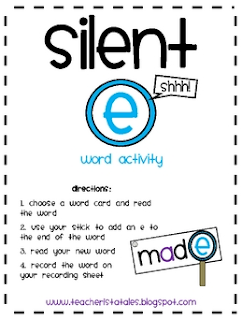 Free on TpT 1st Grade: Silent E Word Activity