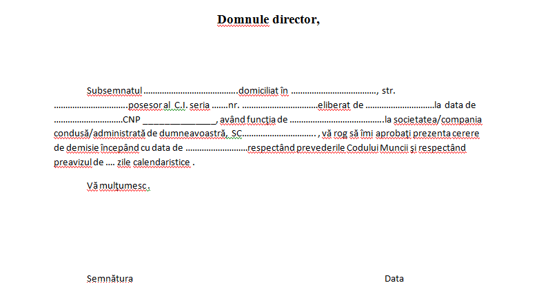 Cerere de demisie fara preaviz - kmlasopa