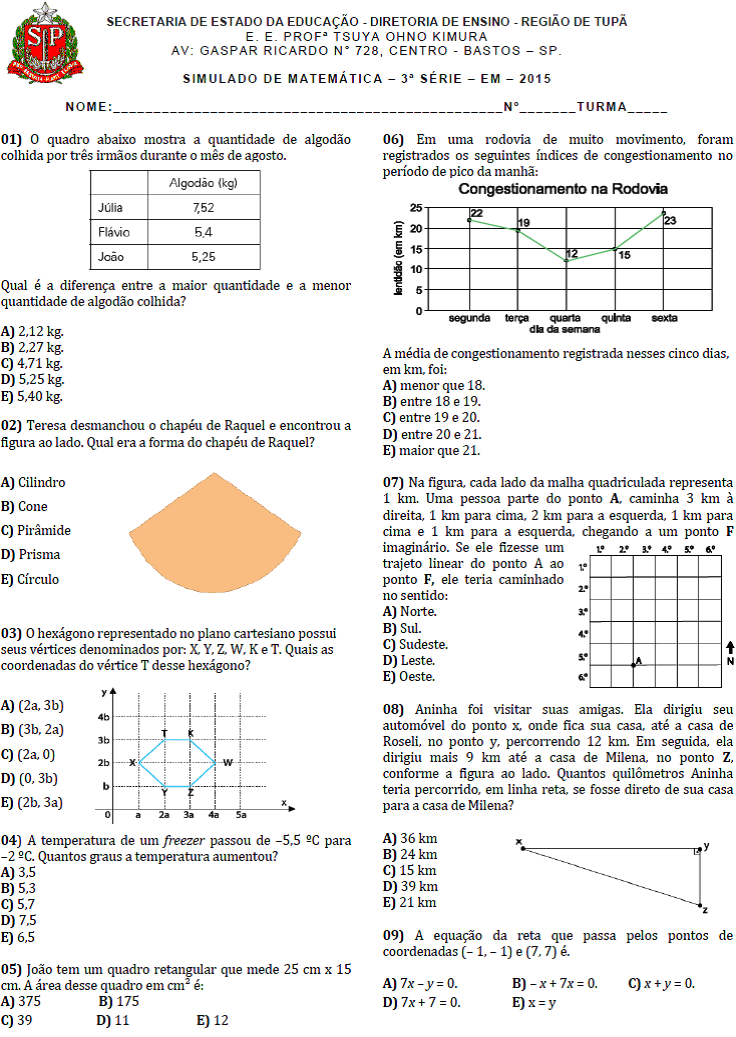 Matemática na cabeça.: SIMULADO - SARESP 3 Matemática na cabeça.: SIMULADO - SARESP 3