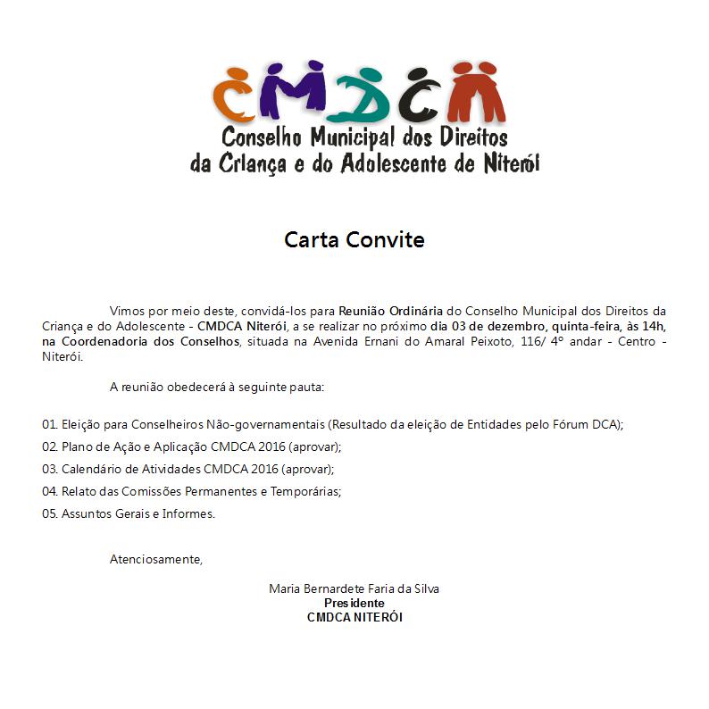CMDCA Niterói: Convite - Reunião Ordinária do CMDCA Niterói