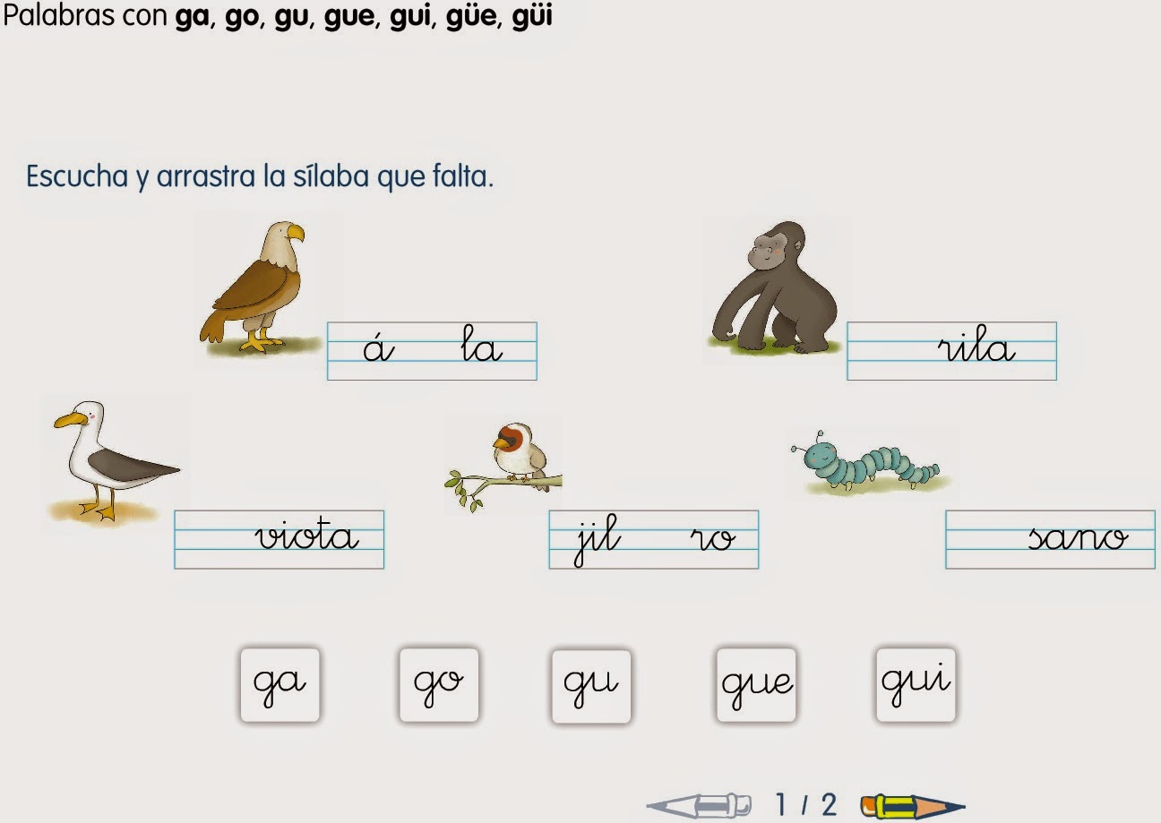 La clase de primero: Palabras con güe y güi.