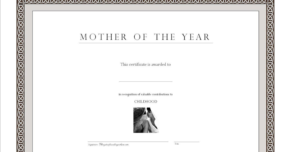 Mother of the Year Certificate