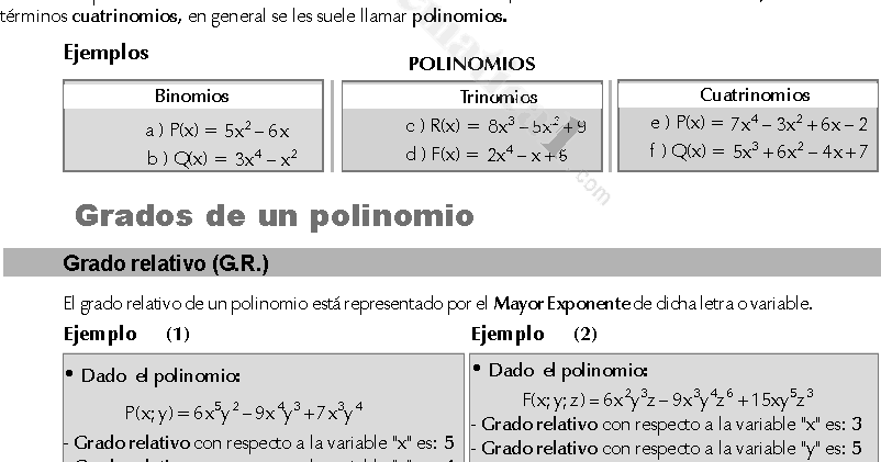 GRADOS DE UN POLINOMIO PROBLEMAS RESUELTOS