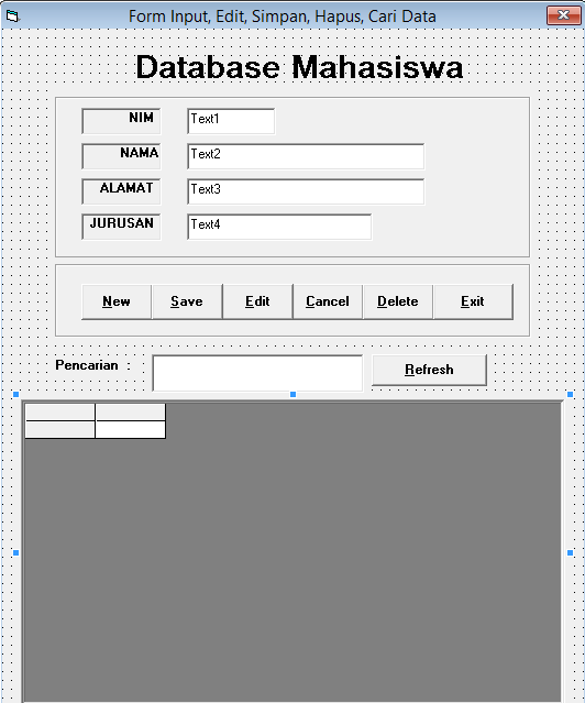 Alikasi database mahasiswa. Menggunakan Visual Basic 6.0 dengan Microsoft Activex Data Object ...