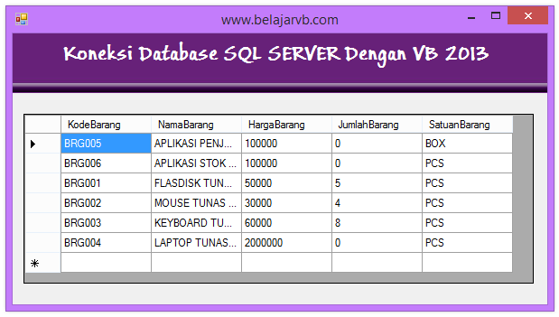 Cara Koneksi Database SQL Server VB 2013 - Belajar VB 6.0 dan Belajar VB .Net