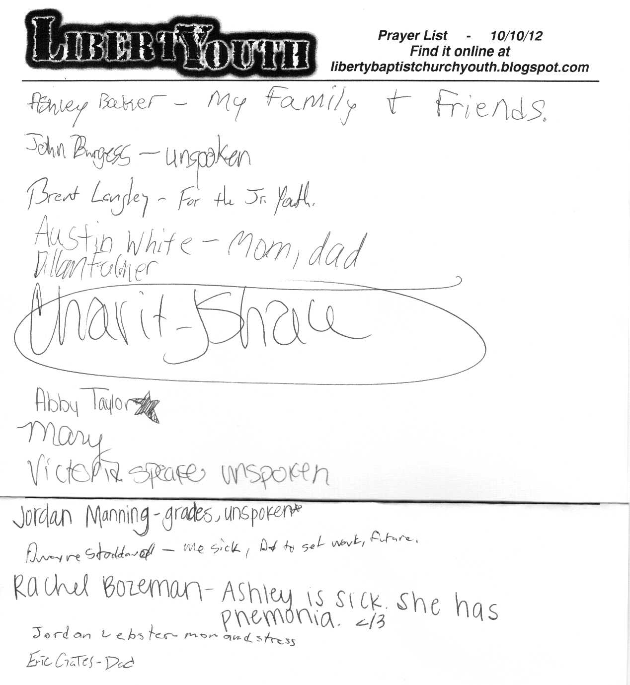 Liberty Baptist Church Youth Tallassee AL Prayer List liberty-baptist-church-youth-tallassee-al-prayer-list