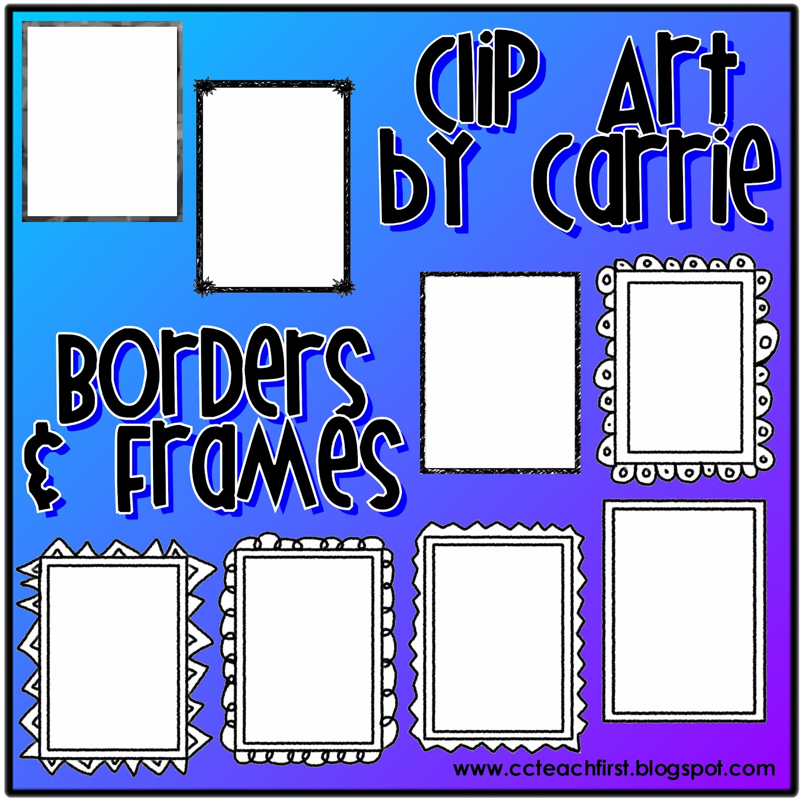 Clip Art by Carrie Teaching First: Borders and Frames BW FREEBIE