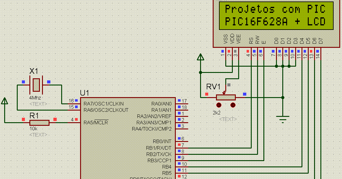 Circuitos Eletrônicos: Pic 16F628A + LCD 16x2